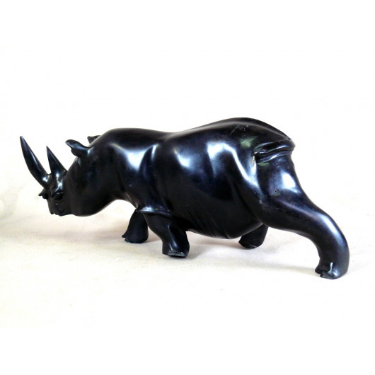 Rhinocéros en bois d'ébène - Calaoshop : Animaux africains en ebene